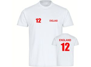 4068859218881 - multifanshop Kinder T-Shirt - England - Trikot Nummer 12 - Druck rot - Kind