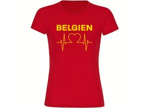 4068859291655 - multifanshop Damen T-Shirt - Belgien - Herzschlag - Druck gelb - Frauen