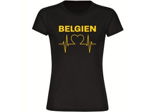 4068859282592 - multifanshop Damen T-Shirt - Belgien - Herzschlag - Druck gelb - Frauen