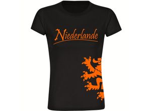 4068859458188 - multifanshop Damen T-Shirt - Niederlande - Löwe seitlich - Druck orange - Frauen