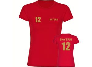 4068859488376 - multifanshop Damen T-Shirt - Bayern - Trikot Nummer 12 gold - Druck gold metallic - Frauen