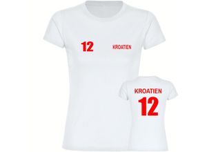 4068859472474 - multifanshop Damen T-Shirt - Kroatien - Trikot Nummer 12 - Druck rot - Frauen