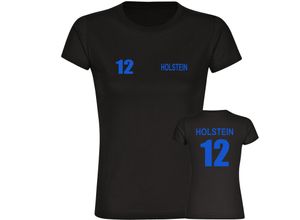 4068859399931 - multifanshop Damen T-Shirt - Holstein - Trikot Nummer 12 - Druck blau - Frauen