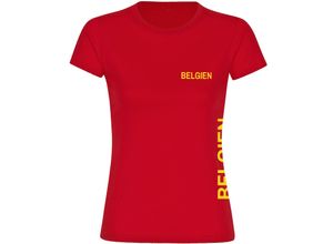 4068859282141 - multifanshop Damen T-Shirt - Belgien - Brust & Seite - Druck gelb - Frauen