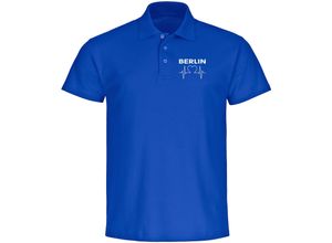 4068859032210 - multifanshop Poloshirt - Berlin blau - Herzschlag - Druck weiß - Polo
