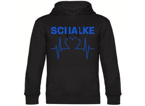 4068859005276 - multifanshop Kapuzen Sweatshirt - Schalke - Herzschlag - Druck blau - Hoodie