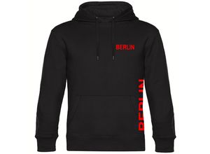 4068859073411 - multifanshop Kapuzen Sweatshirt - Berlin rot - Brust & Seite - Druck rot - Hoodie