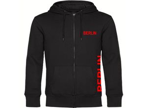 4068859073497 - multifanshop Kapuzen Sweatshirt Jacke - Berlin rot - Brust & Seite - Druck rot - Sweat