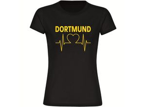 4068859187514 - multifanshop® Damen T-Shirt - Dortmund - Herzschlag - Druck gelb - Frauen