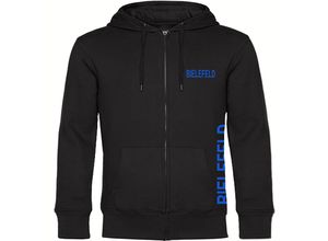 4068859015145 - multifanshop Kapuzen Sweatshirt Jacke - Bielefeld - Brust & Seite - Druck blau - Sweat