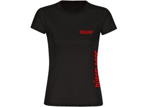 4068859074005 - multifanshop Damen T-Shirt - Düsseldorf - Brust & Seite - Druck rot - Frauen