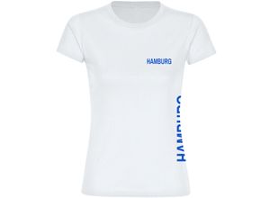 4068859008178 - multifanshop Damen T-Shirt - Hamburg - Brust & Seite - Druck blau - Frauen