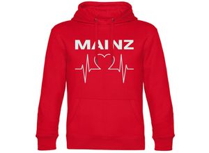4068859114664 - multifanshop Kapuzen Sweatshirt - Mainz - Herzschlag - Druck weiß - Hoodie