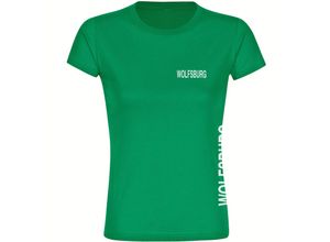 4068859168292 - multifanshop Damen T-Shirt - Wolfsburg - Brust & Seite - Druck weiß - Frauen