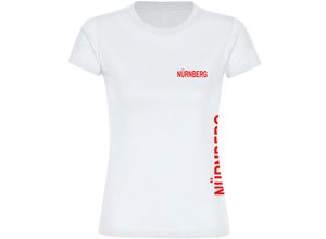 4068859086350 - multifanshop Damen T-Shirt - Nürnberg - Brust & Seite - Druck rot - Frauen