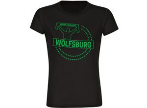 4068859179953 - multifanshop Damen T-Shirt - Wolfsburg - Meine Fankurve - Druck grün - Frauen