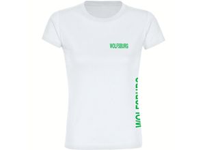 4068859168230 - multifanshop Damen T-Shirt - Wolfsburg - Brust & Seite - Druck grün - Frauen