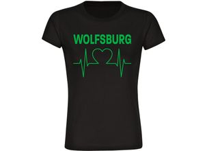 4068859174552 - multifanshop Damen T-Shirt - Wolfsburg - Herzschlag - Druck grün - Frauen