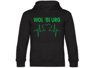 4068859174958 - multifanshop Kapuzen Sweatshirt - Wolfsburg - Herzschlag - Druck grün - Hoodie