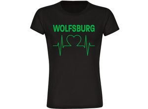 4068859174576 - multifanshop Damen T-Shirt - Wolfsburg - Herzschlag - Druck grün - Frauen