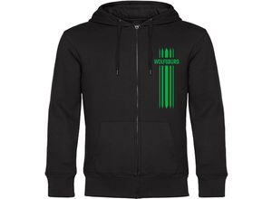 4068859177881 - multifanshop Kapuzen Sweatshirt Jacke - Wolfsburg - Streifen - Druck grün - Sweat