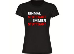 4068859146153 - multifanshop Damen T-Shirt - Stuttgart - Einmal Immer - Druck rot - Frauen