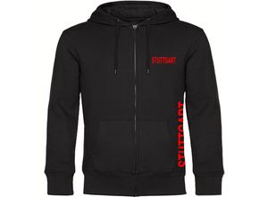 4068859088309 - multifanshop Kapuzen Sweatshirt Jacke - Stuttgart - Brust & Seite - Druck rot - Sweat