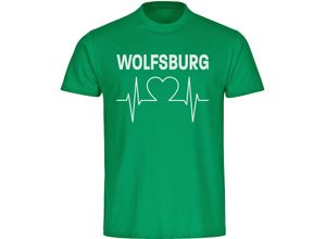 4068859174453 - multifanshop Herren T-Shirt - Wolfsburg - Herzschlag - Druck weiß - Männer