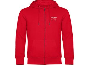 4068859118228 - multifanshop Kapuzen Sweatshirt Jacke - Stuttgart - Herzschlag - Druck weiß - Sweat