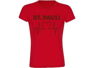 4068859193201 - multifanshop Damen T-Shirt - St Pauli - Herzschlag - Druck braun - Frauen