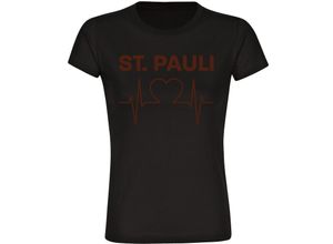 4068859193157 - multifanshop Damen T-Shirt - St Pauli - Herzschlag - Druck braun - Frauen