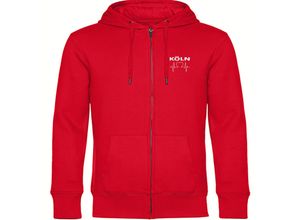 4068859111380 - multifanshop Kapuzen Sweatshirt Jacke - Köln - Herzschlag - Druck weiß - Sweat