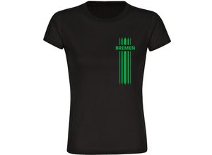 4068859175443 - multifanshop Damen T-Shirt - Bremen - Streifen - Druck grün - Frauen
