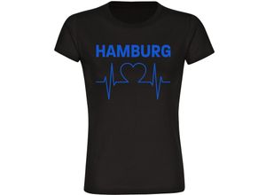 4068859008437 - multifanshop Damen T-Shirt - Hamburg - Herzschlag - Druck blau - Frauen