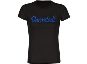4068859066055 - multifanshop Damen T-Shirt - Darmstadt - Schriftzug - Druck blau - Frauen