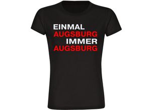 4068859143497 - multifanshop Damen T-Shirt - Augsburg - Einmal Immer - Druck rot - Frauen