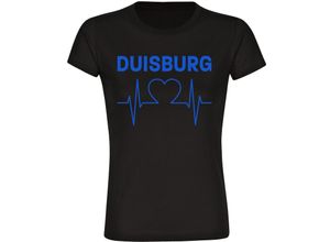 4068859036478 - multifanshop Damen T-Shirt - Duisburg - Herzschlag - Druck blau - Frauen