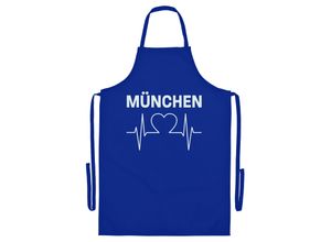 4068859040819 - multifanshop Grillschürze - München blau - Herzschlag - Druck weiß - Schürze