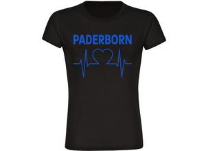 4068859041007 - multifanshop Damen T-Shirt - Paderborn - Herzschlag - Druck blau - Frauen