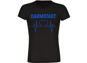 4068859035310 - multifanshop Damen T-Shirt - Darmstadt - Herzschlag - Druck blau - Frauen