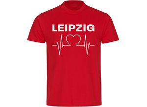 4068859111755 - multifanshop Herren T-Shirt - Leipzig - Herzschlag - Druck weiß - Männer