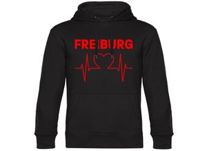 4068859107789 - multifanshop Kapuzen Sweatshirt - Freiburg - Herzschlag - Druck rot - Hoodie