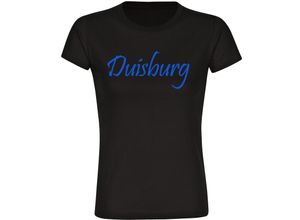 4068859066444 - multifanshop Damen T-Shirt - Duisburg - Schriftzug - Druck blau - Frauen