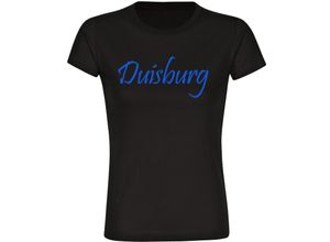 4068859066468 - multifanshop Damen T-Shirt - Duisburg - Schriftzug - Druck blau - Frauen