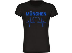 4068859039899 - multifanshop Damen T-Shirt - München blau - Herzschlag - Druck blau - Frauen