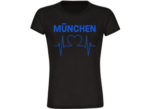 4068859039882 - multifanshop Damen T-Shirt - München blau - Herzschlag - Druck blau - Frauen