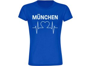 4068859039912 - multifanshop Damen T-Shirt - München blau - Herzschlag - Druck weiß - Frauen