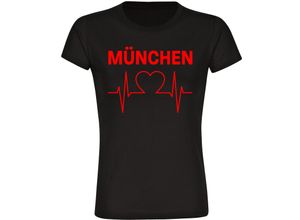 4068859115241 - multifanshop Damen T-Shirt - München rot - Herzschlag - Druck rot - Frauen