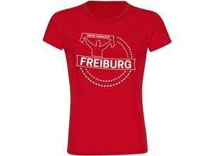 4068859136031 - multifanshop Damen T-Shirt - Freiburg - Meine Fankurve - Druck weiß - Frauen