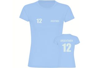 4068859273590 - multifanshop Damen T-Shirt - Argentinien - Trikot Nummer 12 - Druck weiß - Frauen